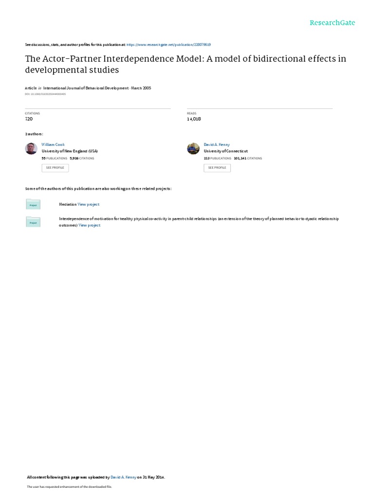 The Actor-Partner Interdependence Model A Model of | PDF | Structural ...