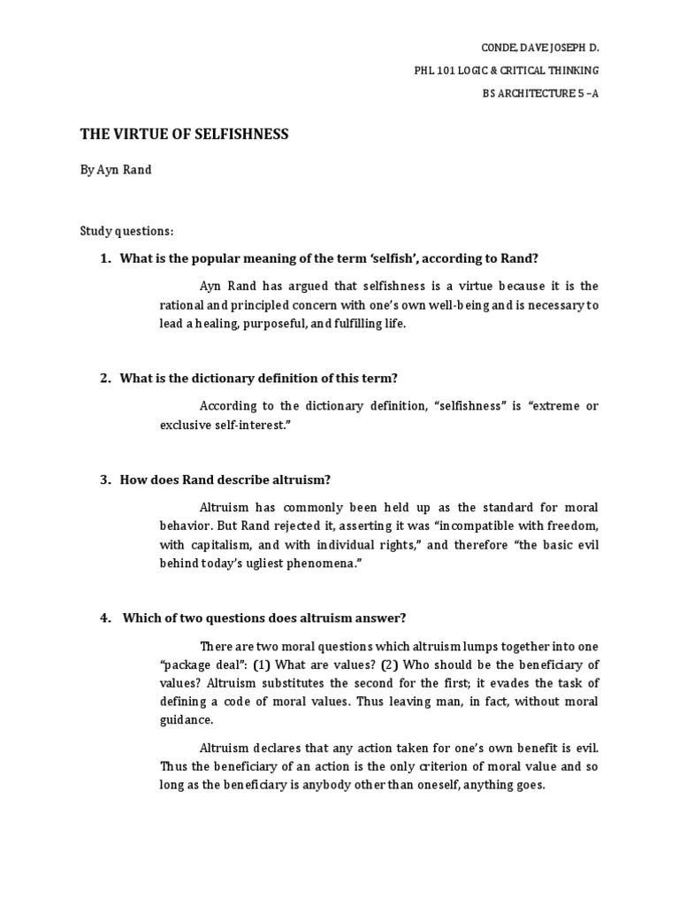 The Virtue of Selfishness Explained | PDF | Altruism | Morality