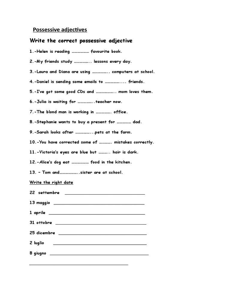 Possessive Adjectives Exercises | PDF | Language Arts & Discipline