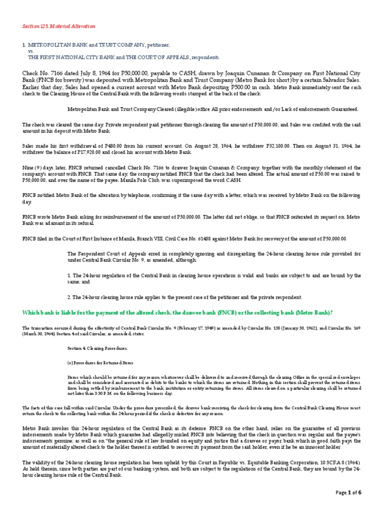 Section 125 Digested Cases | PDF | Cheque | Banks