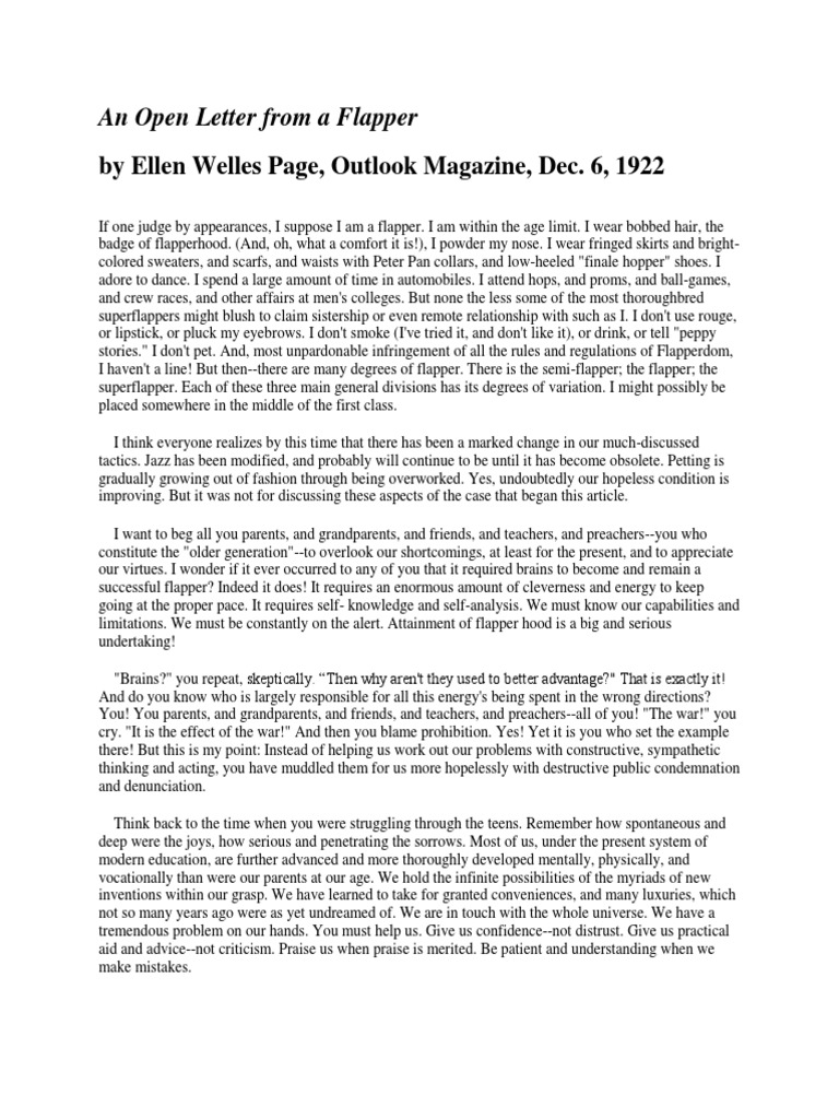 An Open Letter From A Flapper | PDF | Love