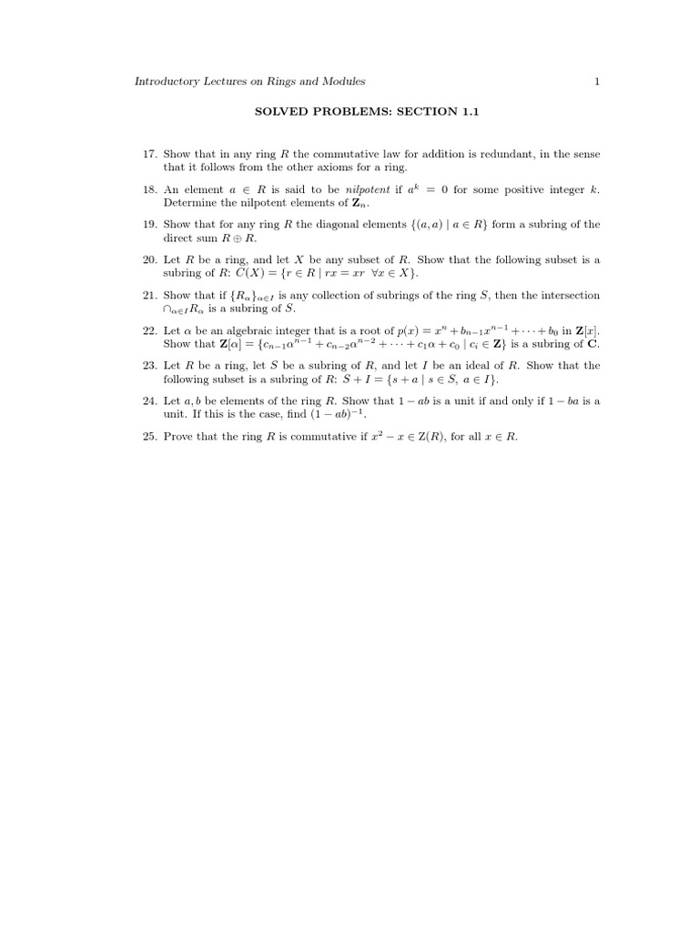 Solved Problems in Ring Theory | PDF