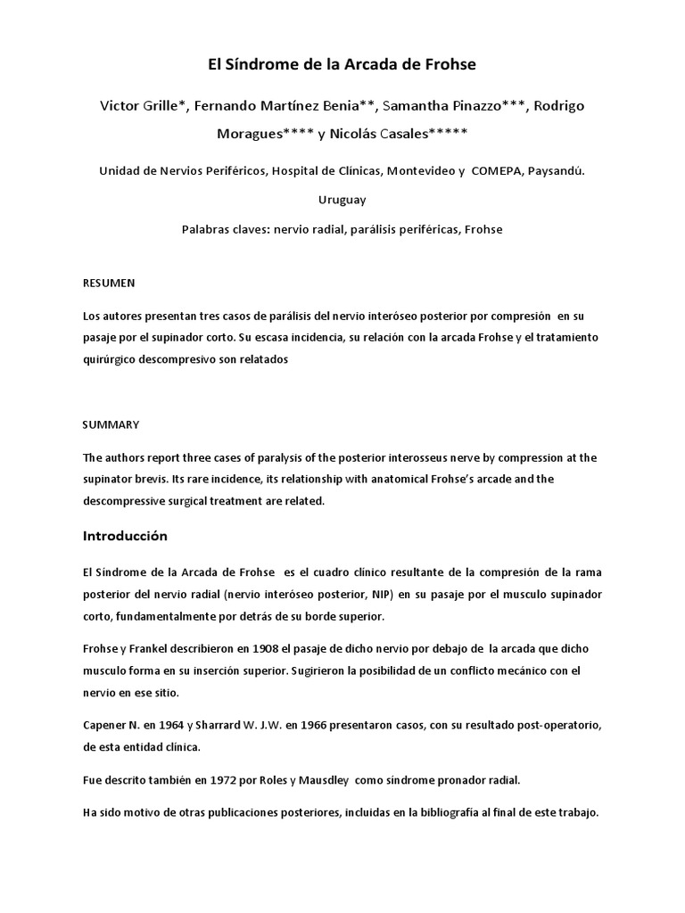 Síndrome de la Arcada de Frohse: Compresión Radial | PDF | Tejido suave ...