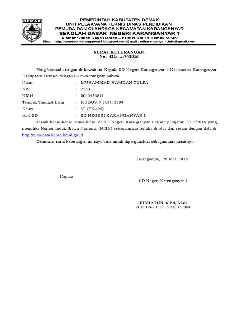 Surat Ket Nisn | PDF