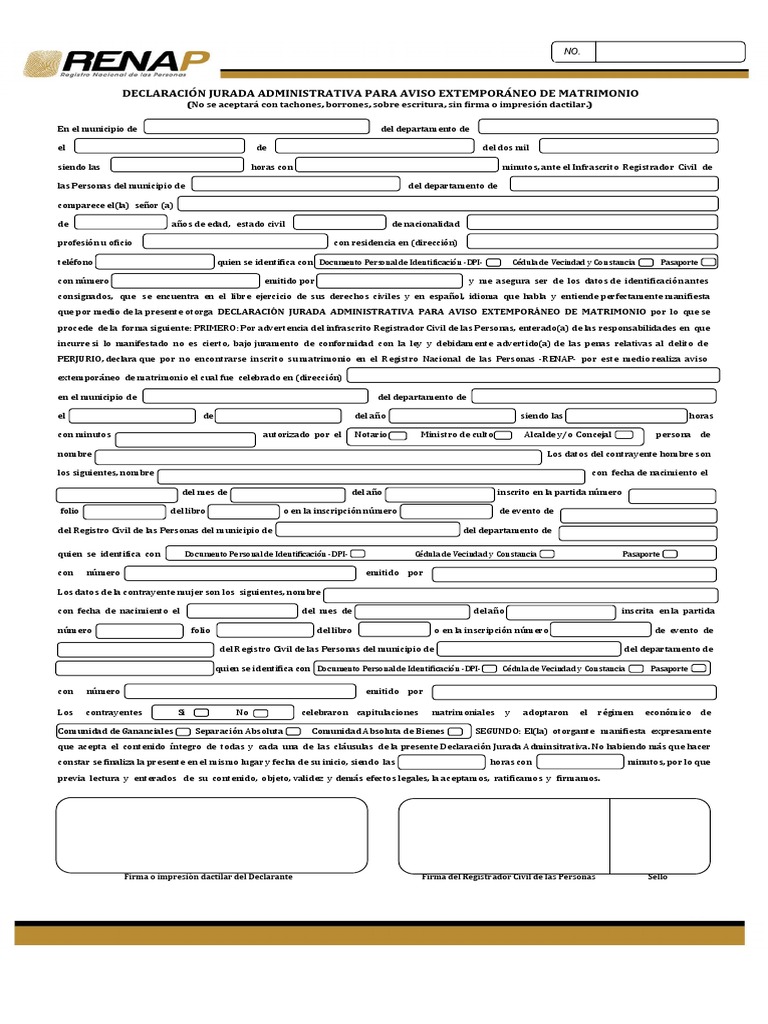 15 Declaracion Aviso Extemporaneo Matri PDF | PDF | Información del ...
