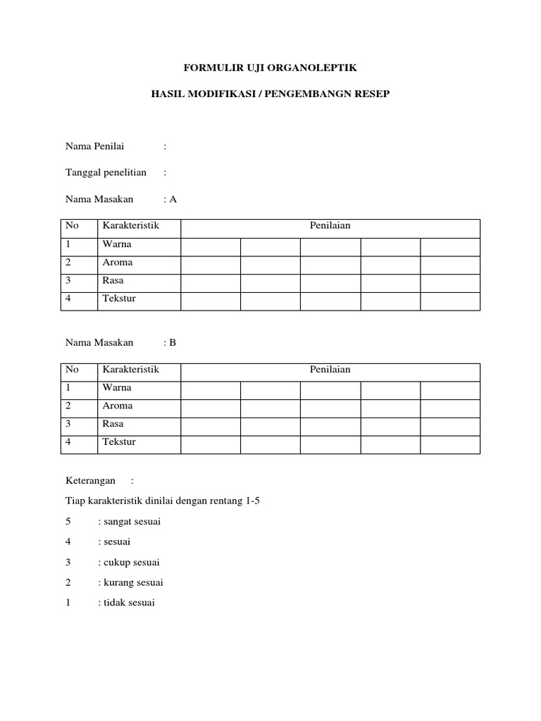 FORMULIR UJI ORGANOLEPTIK Litbang | PDF