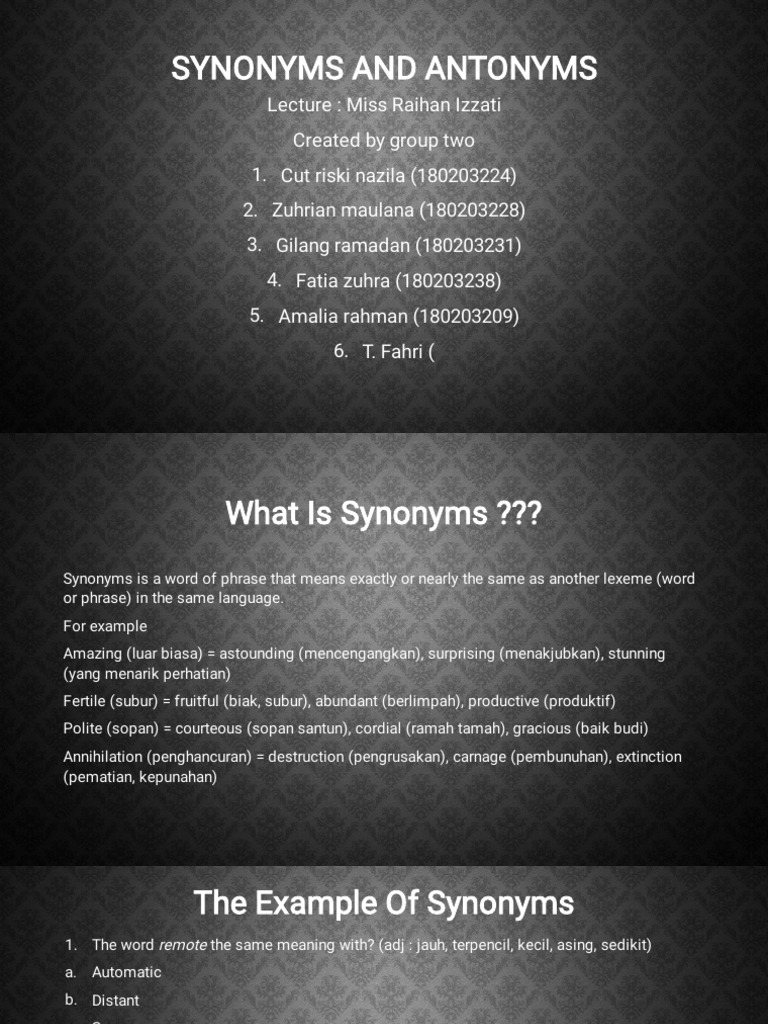 Synonyms and Antonyms | PDF | Lexicology | Interpretation (Philosophy)