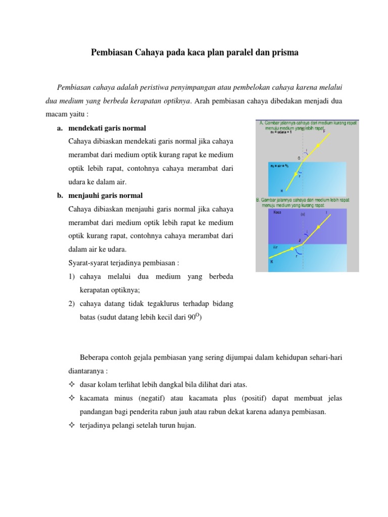 Pembiasan Cahaya pada Kaca Plan Paralel dan Prisma | PDF