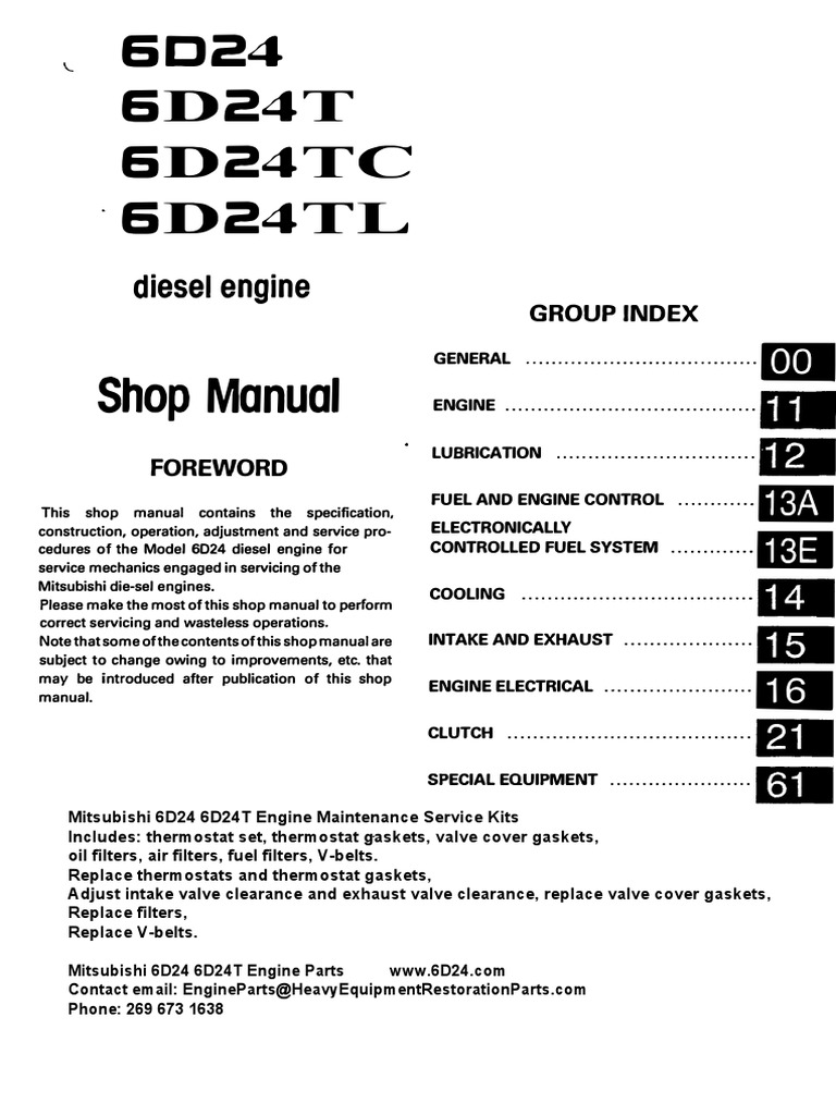 Mitsubishi 6d24 6d24t 6d24tc 6d24tl Service Manual (Copy) | PDF ...