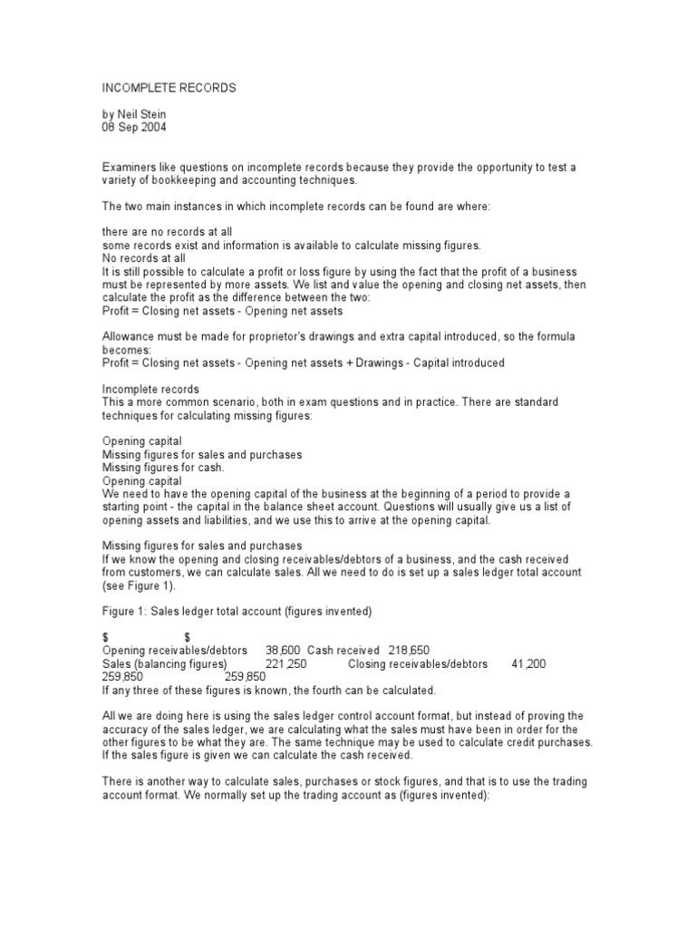 Incomplete Records | PDF | Inventory | Service Industries