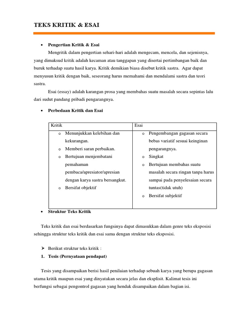 Esai Dan Kritikk | PDF