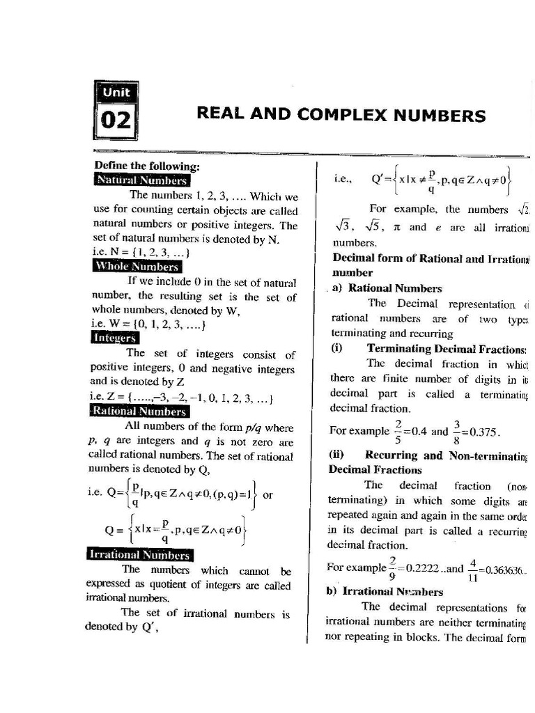 Chapter 2 Real and Complex Numbers PDF | PDF