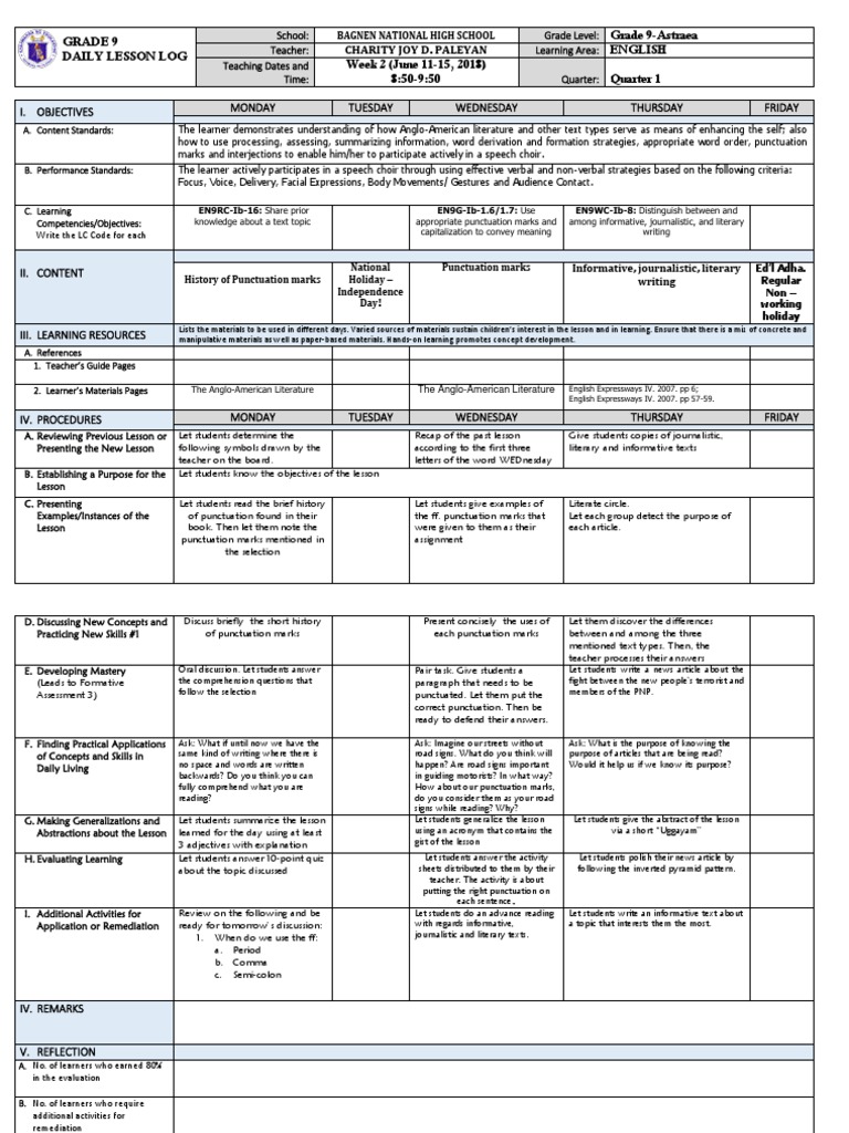 GRADE 9 DLL Week 2 Quarter 1 | PDF | Reading Comprehension | Semiotics