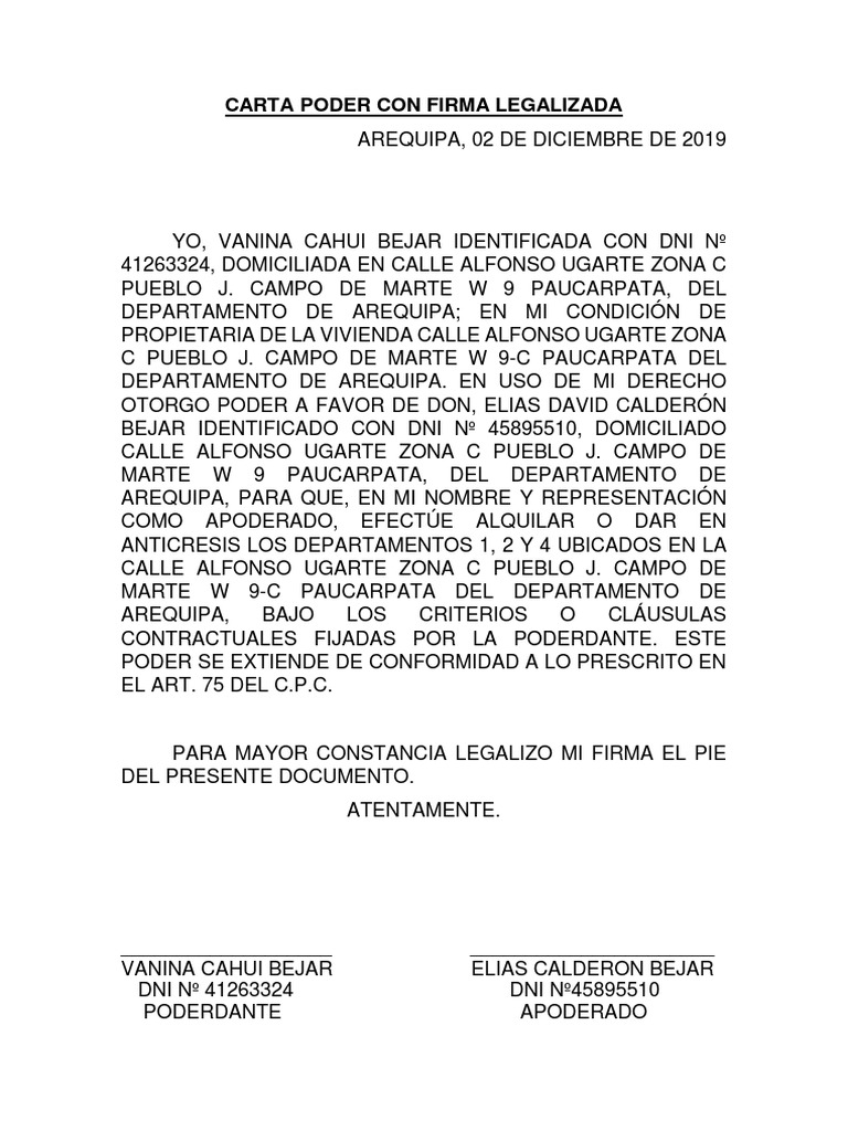 Carta Poder Legalizada | PDF