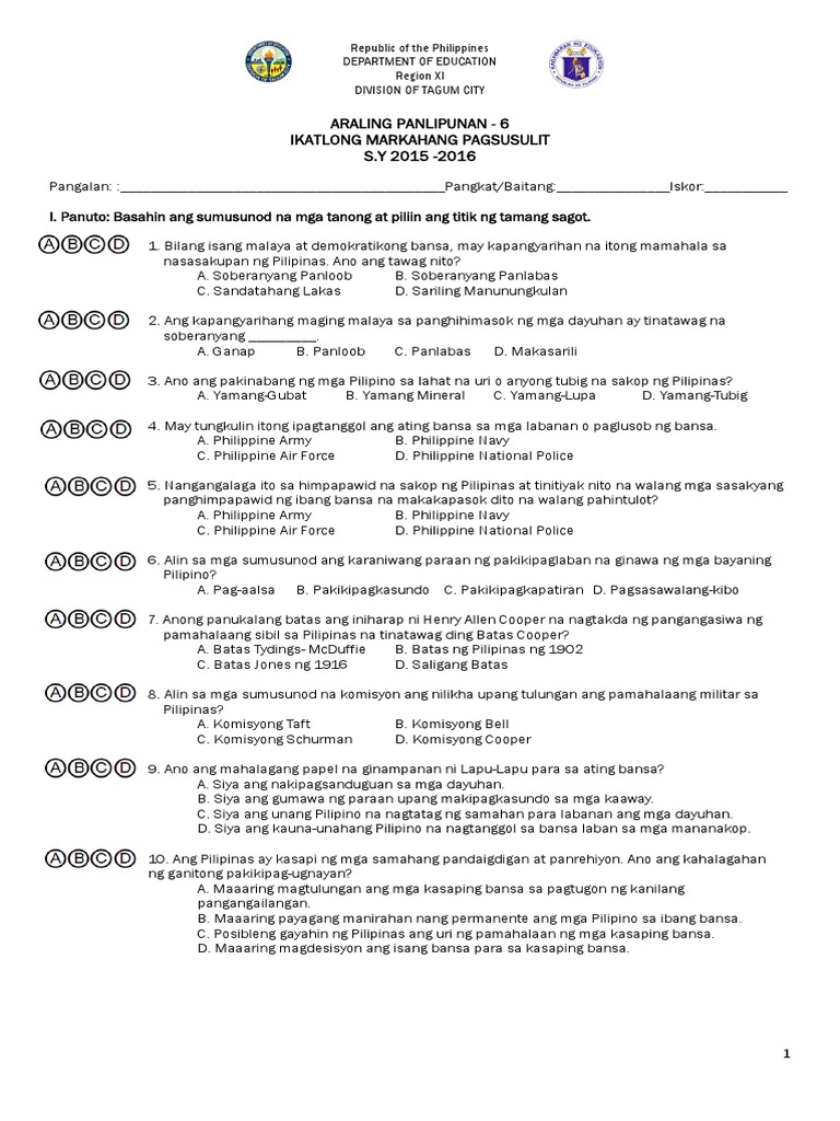 AP 3rd Grading Grade 6 | PDF