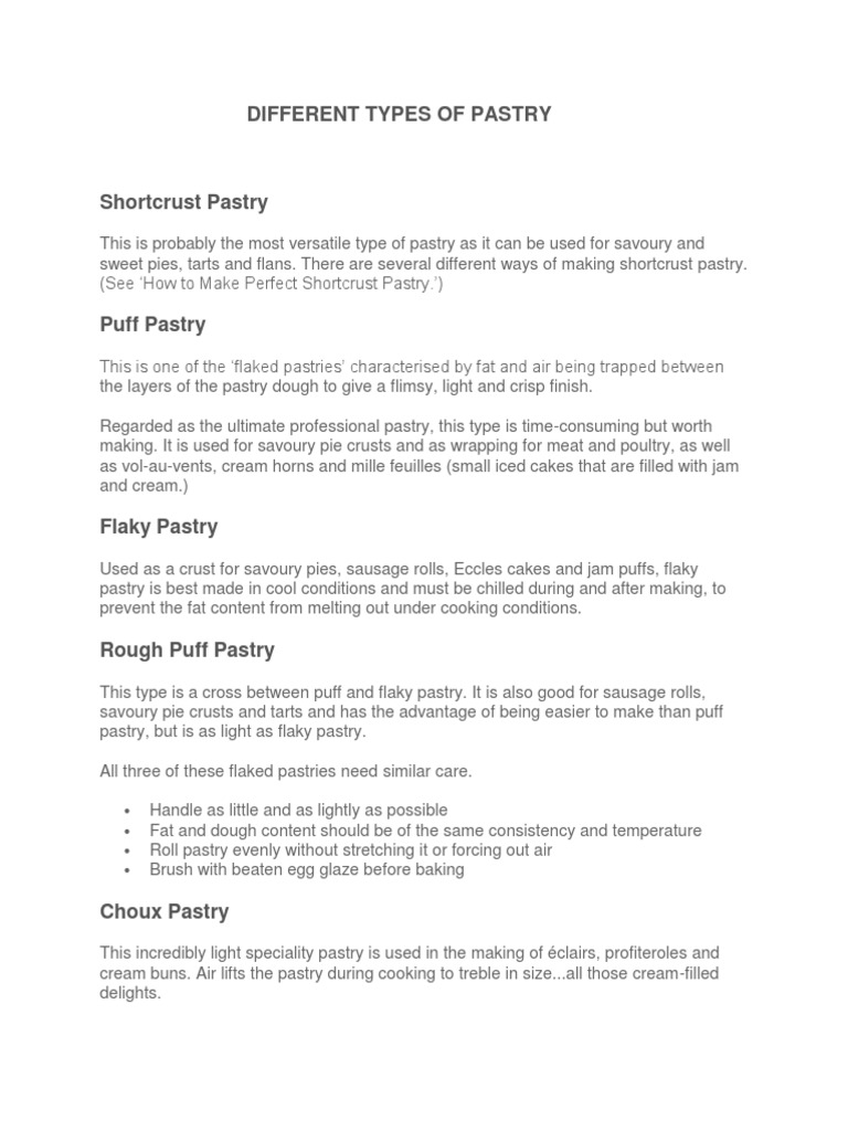Different Types of Pastry | PDF | Pudding | Breads