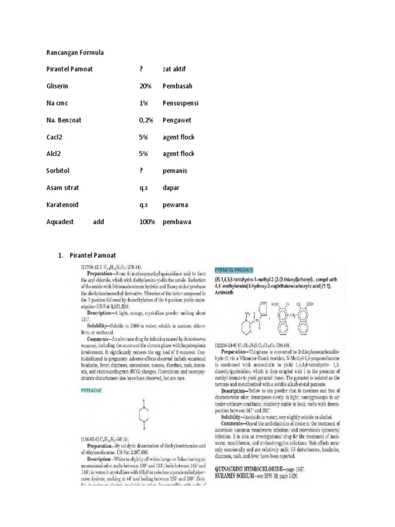 Rancangan Formula Pirantel Pamoat dan Eksipien | PDF | Sains & Matematika