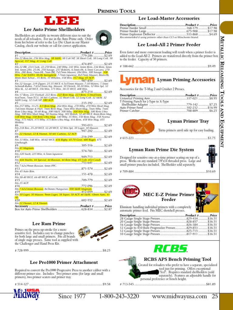 Lee Auto Prime Shellholders PDF | PDF | Firearms | Projectile Weapons
