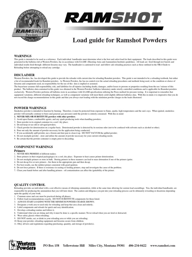 Ramshot Reloading | PDF | Firearms | Projectile Weapons