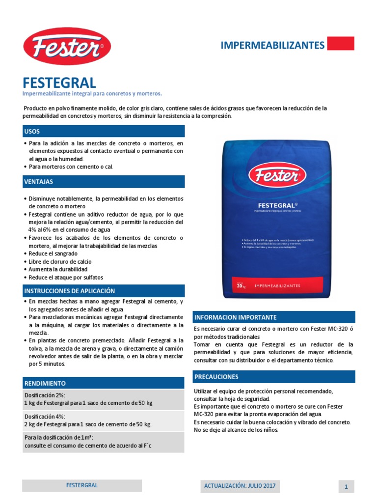 Festegral: Impermeabilizante Integral para Concreto | PDF | Hormigón ...
