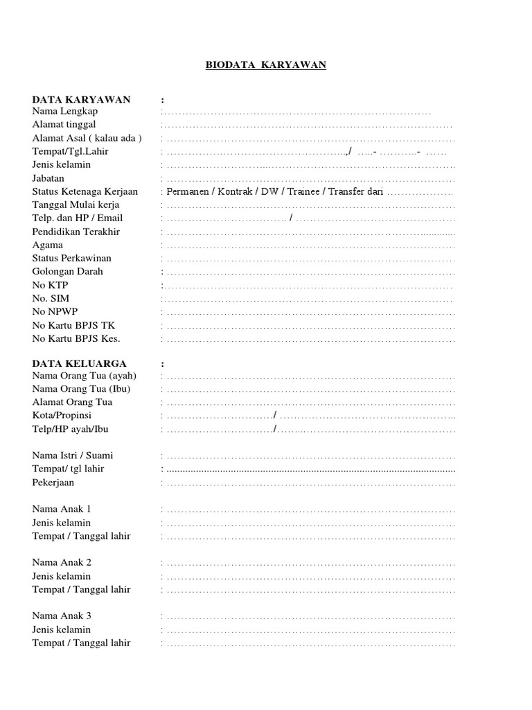Form Biodata Karyawan | PDF