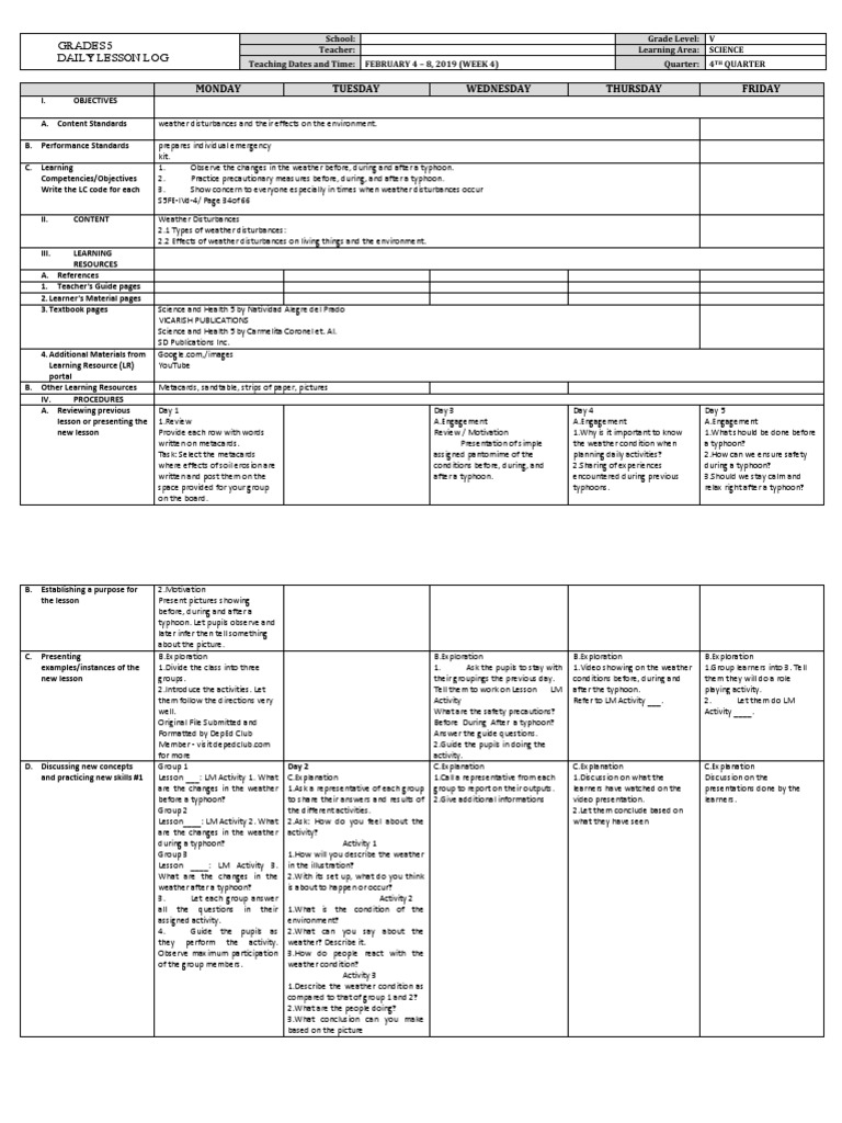 Weather Disturbances Lesson Plan | PDF | Differentiated Instruction ...