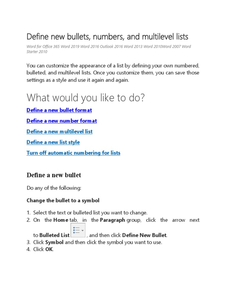 Customizing Bullets and Numbering in Word | PDF | Written Communication ...