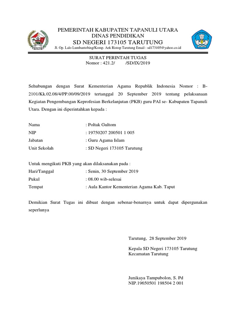 Surat Tugas PKB Agama | PDF