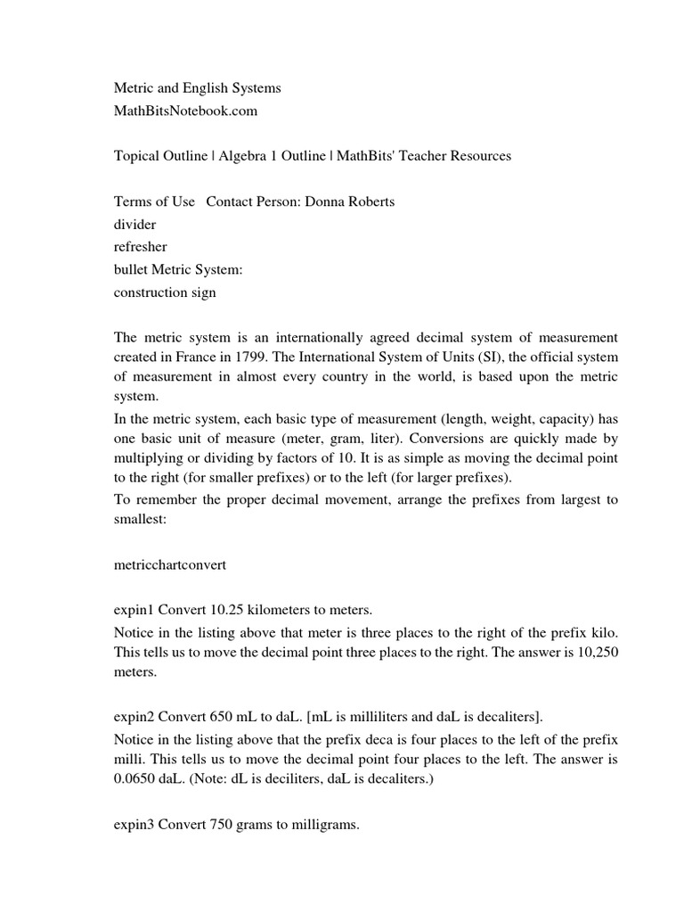 Metric vs. English Measurement Systems | PDF | Gallon | Foot (Unit)