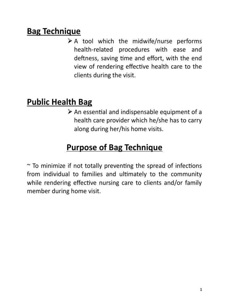 Purpose and Principles of Bag Technique | PDF | Health Care | Nursing