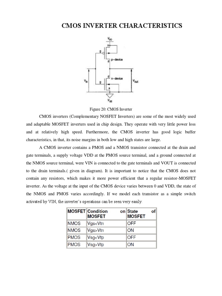 Cmos Inverter Characteristics | PDF | Cmos | Mosfet
