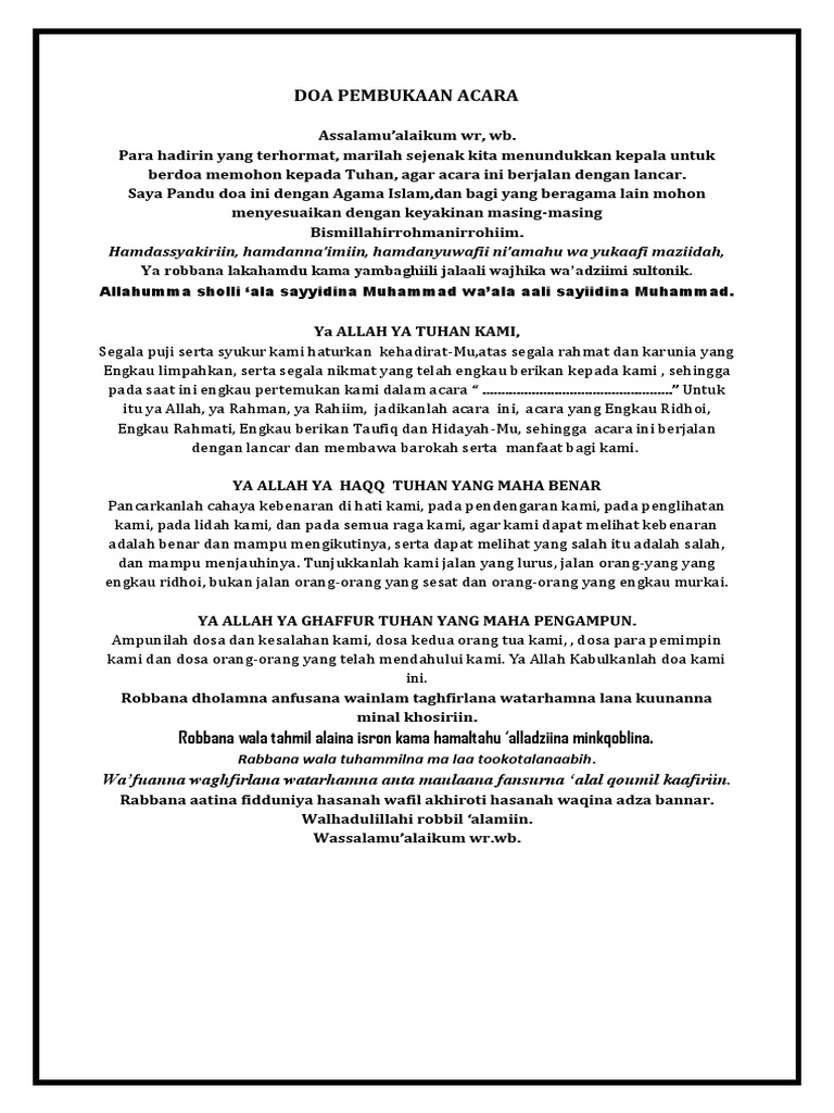 Doa Pembukaan Acara Rapat Kerja | PDF