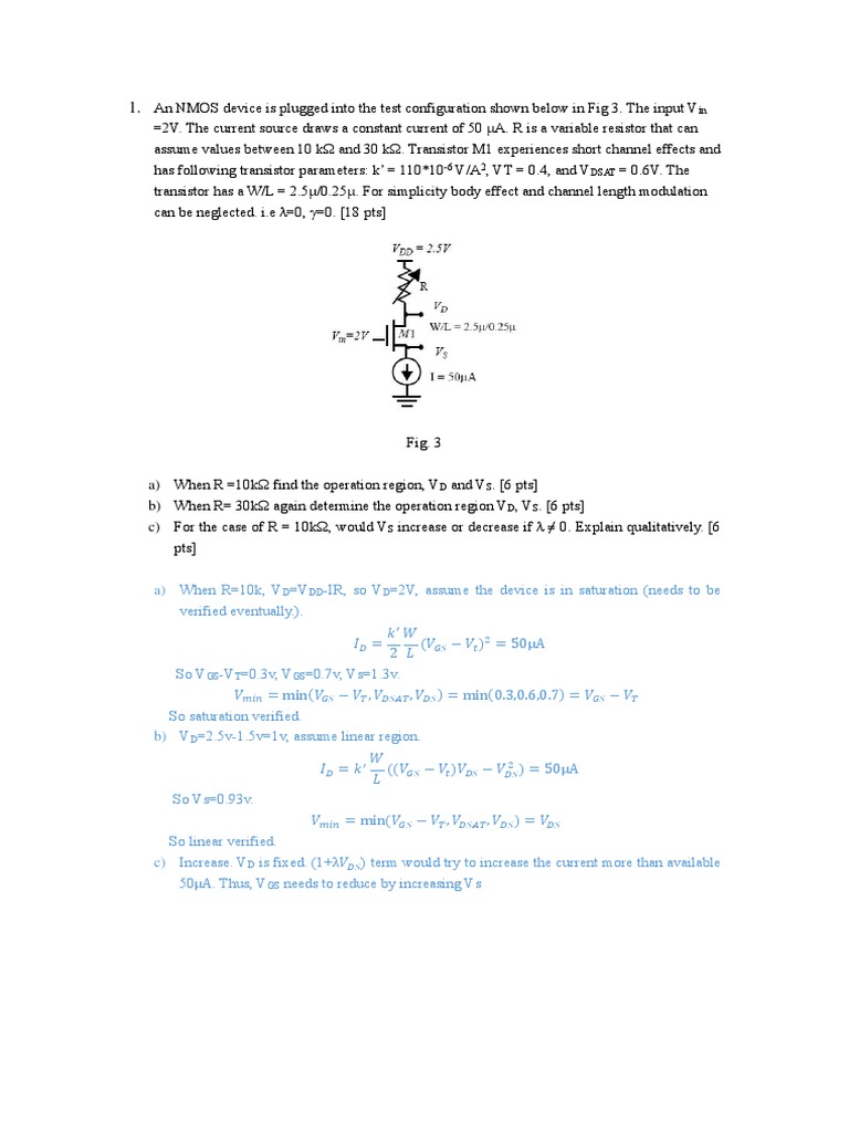 EE213.HW1 Solution | PDF | Mosfet | Semiconductors