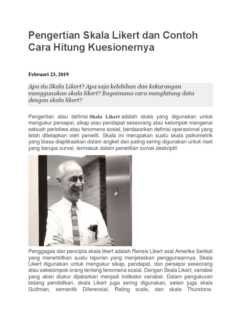 1 Pengertian Skala Likert Dan Contoh Cara Hitung Kuesionernya | PDF | Karier & Perkembangan