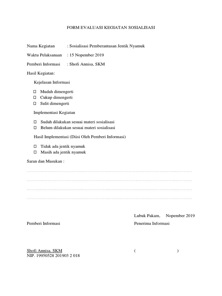 Form Evaluasi Kegiatan Sosialisasi | PDF | Ilmu Sosial