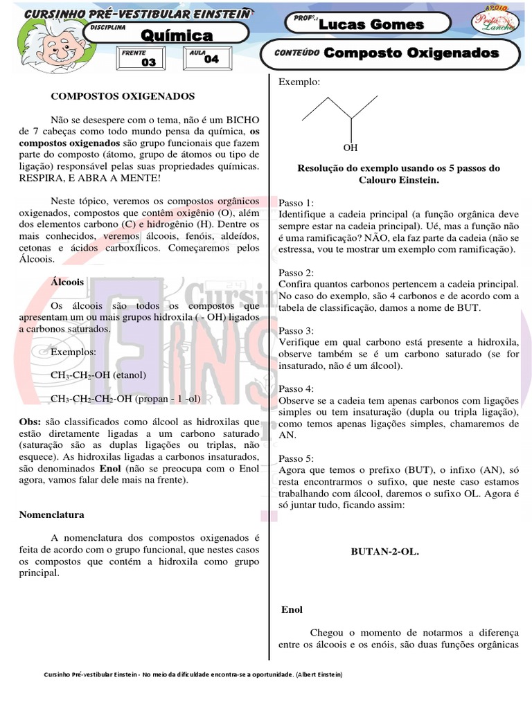 Compostos Oxigenados | PDF | Álcool | Oxigênio