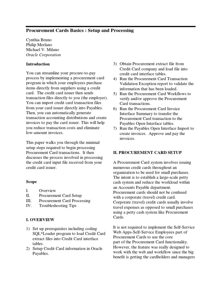 Setup and processing for procurement cards | PDF | Accounts Payable ...