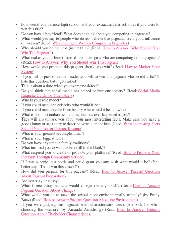 Possible Question in Beauty Pageant | PDF | Question | News