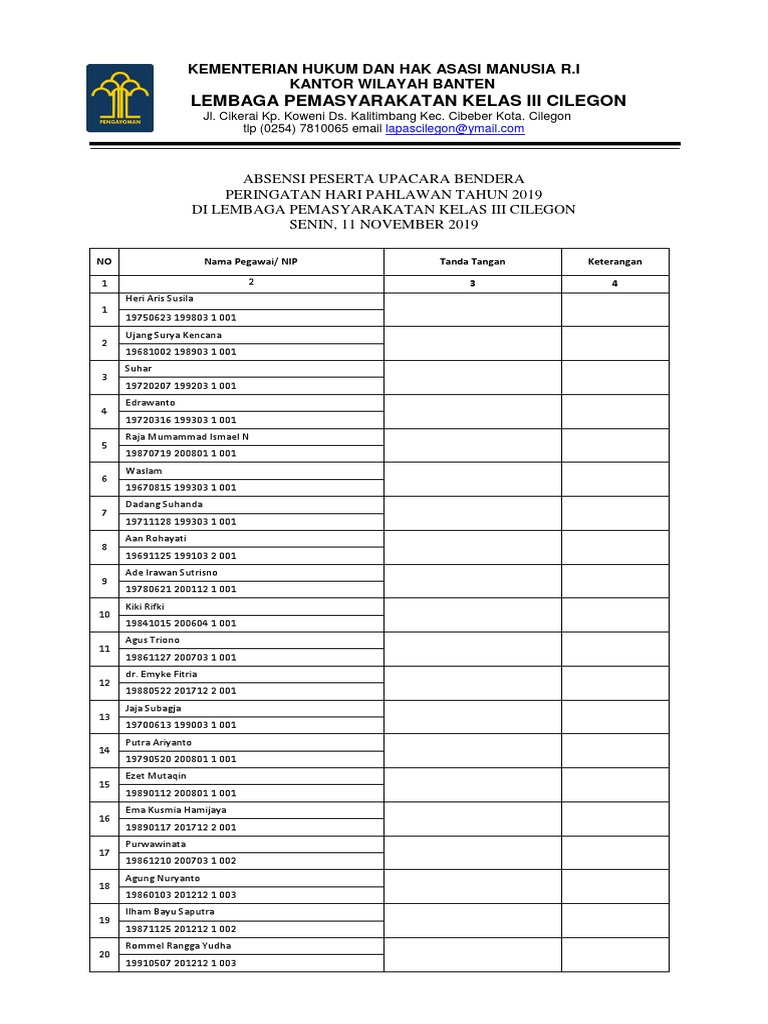 Absen Upacara Hari Pahlawan 2019 | PDF