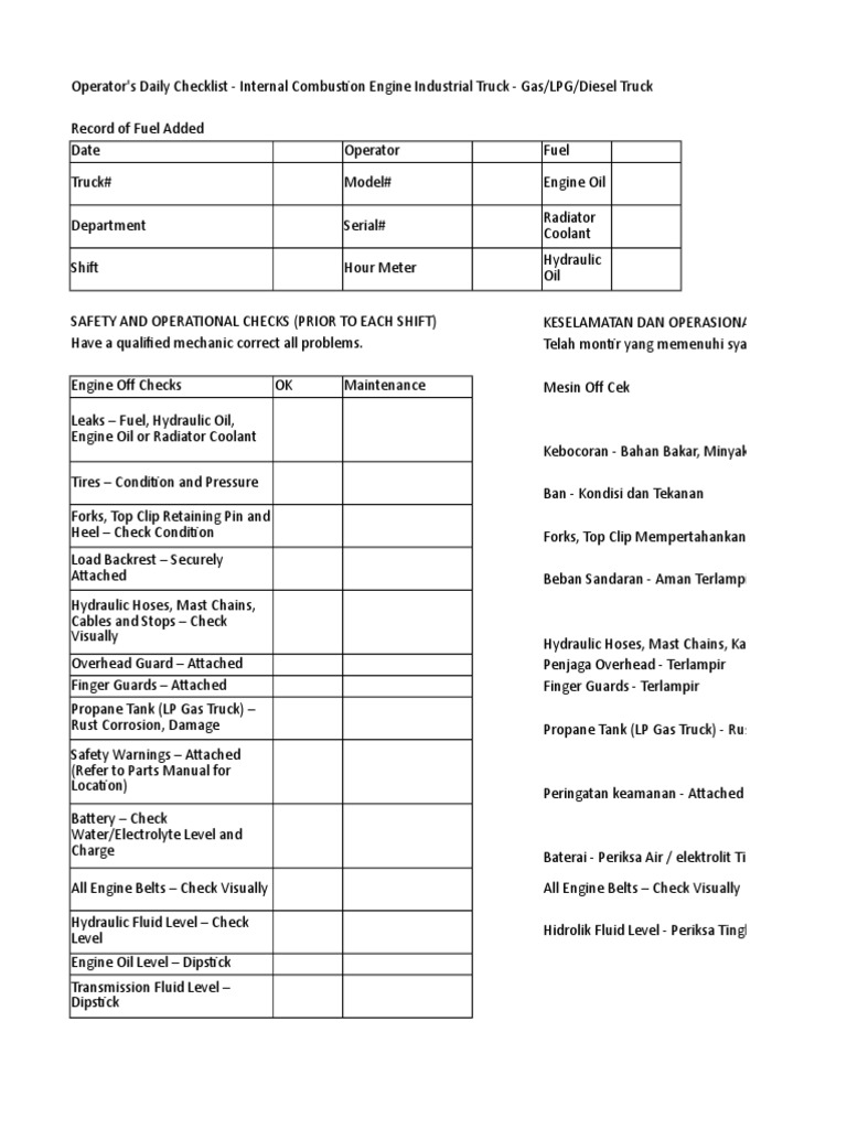 Safety-Checklist | PDF | Truck | Liquefied Petroleum Gas
