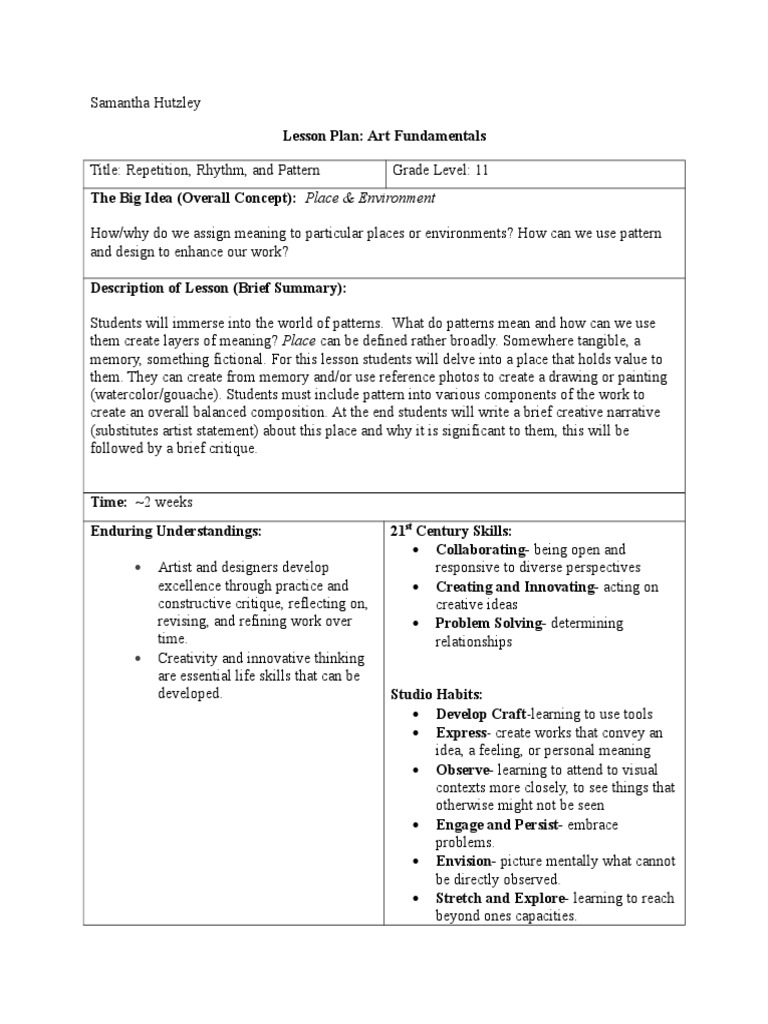Lesson Plan Art Fundamentals 3 | PDF | Creativity | Lesson Plan