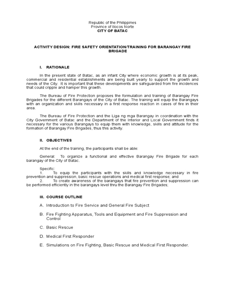 TD - Barangay Fire Brigade | PDF | Firefighter | Firefighting