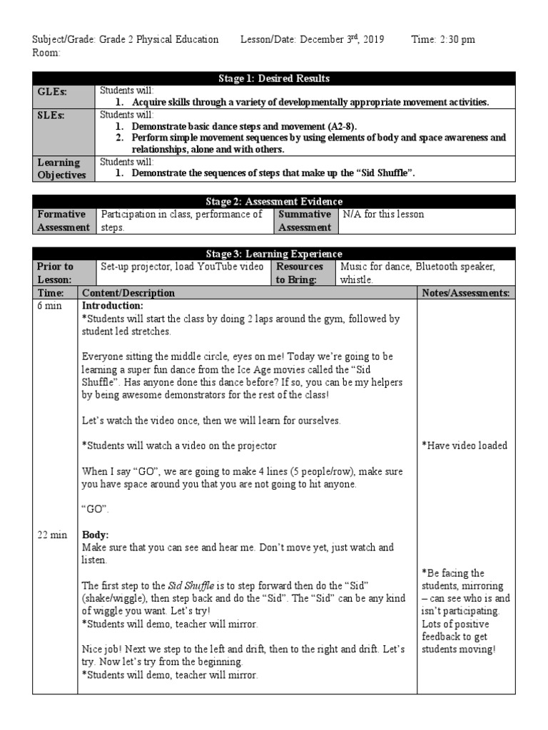 Phys Ed - Sid Shuffle | PDF | Physical Education | Education Theory