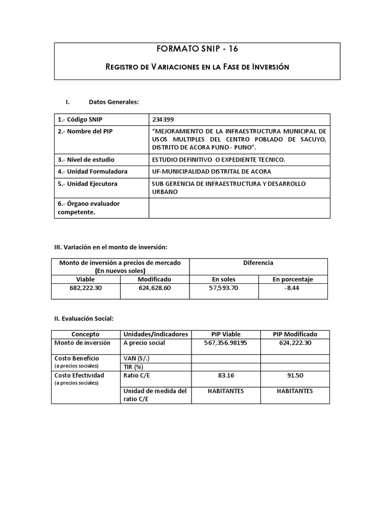 Formato Snip 16 C. P. de Sacuyo | PDF