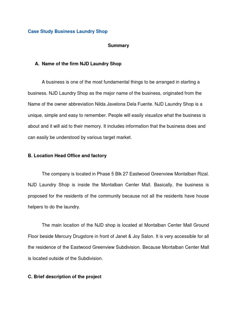 NJD Laundry Shop Business Case Study | PDF | Washing Machine | Clothing