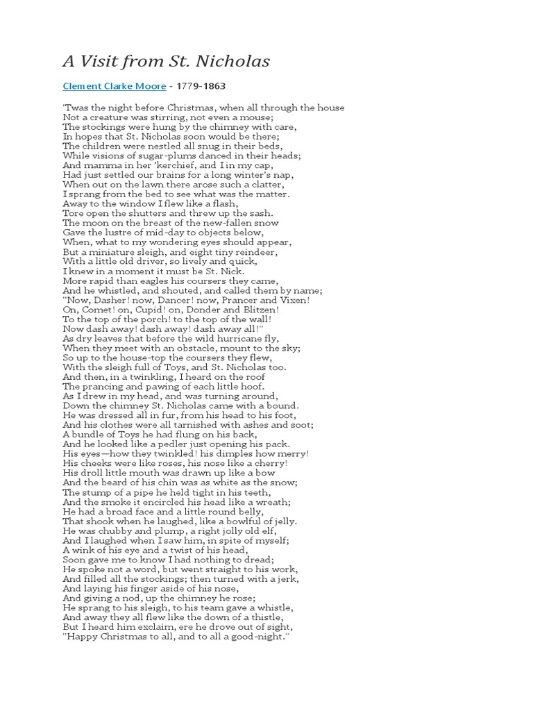 A Visit from St. Nicholas Poem | PDF | Santa Claus's Reindeer | Santa's ...