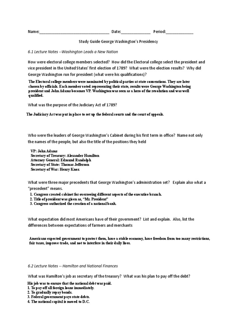 George Washington's Presidency Notes | Download Free PDF | Alexander ...