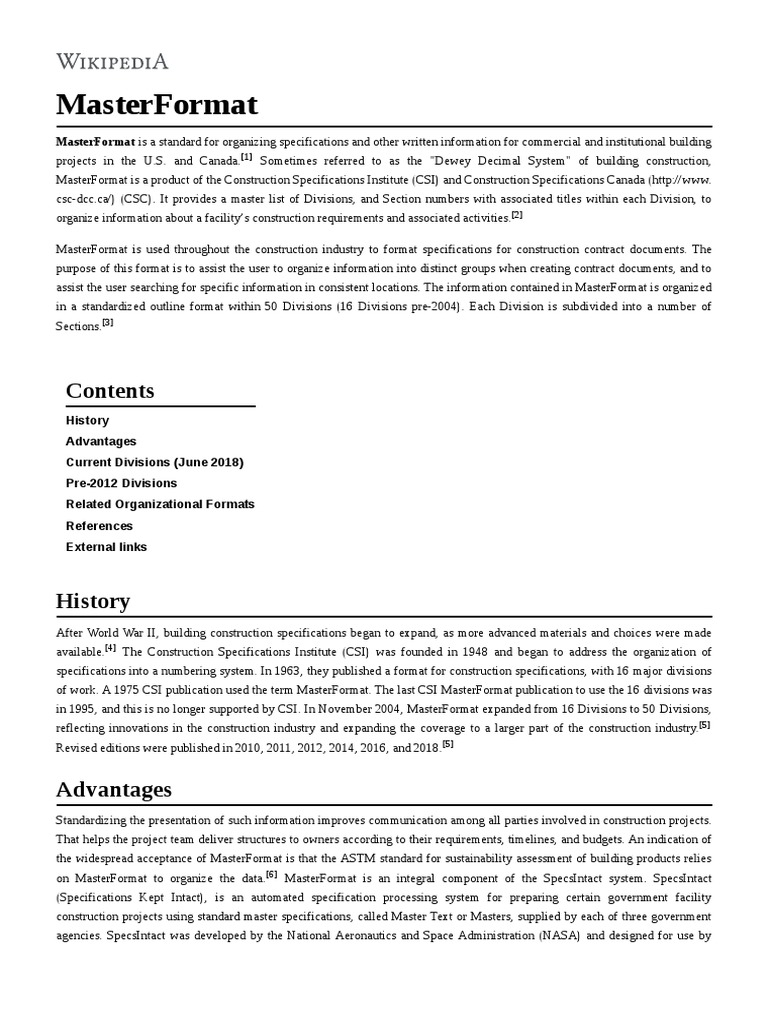 Master Format | PDF | Specification (Technical Standard) | Economic Sectors