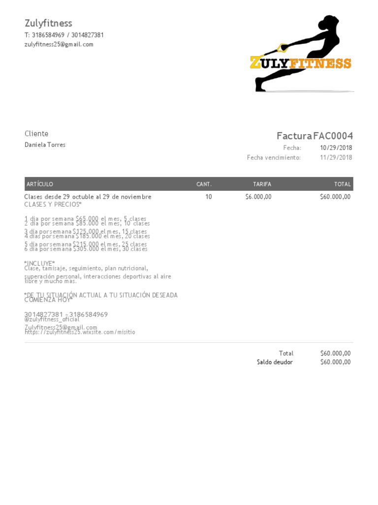 Facturas Zulyfitness | PDF