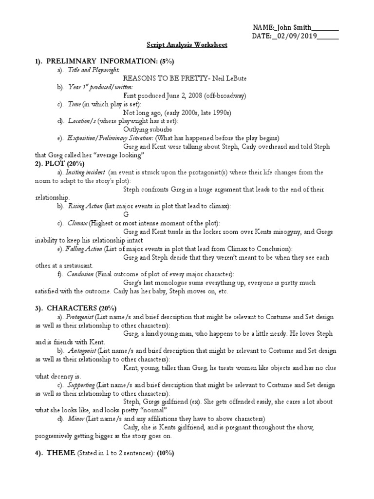Script Analysis Worksheet | Download Free PDF | Play (Theatre) | Plot ...